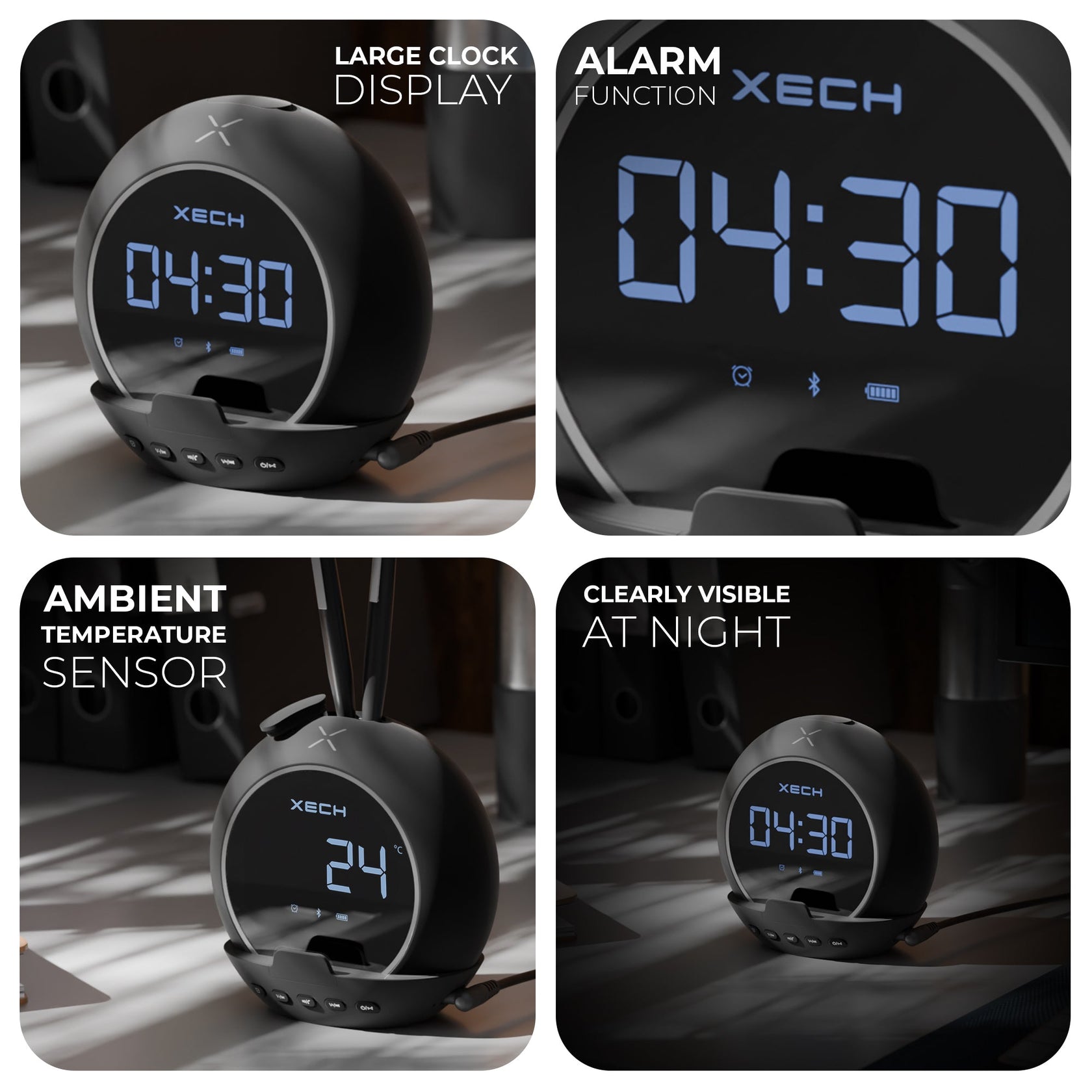 XECH Ellipse - Bluetooth Speaker with Digital Clock & Alarm